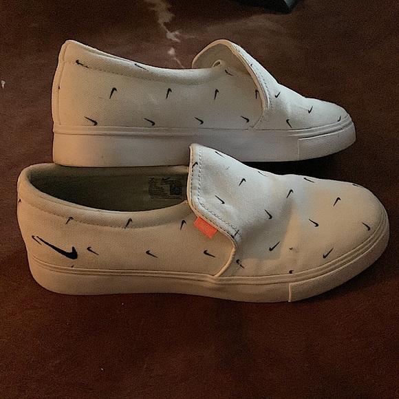 Nike | Shoes | Nike White And Black Logo Vans Like Slip Ons | Poshmark
